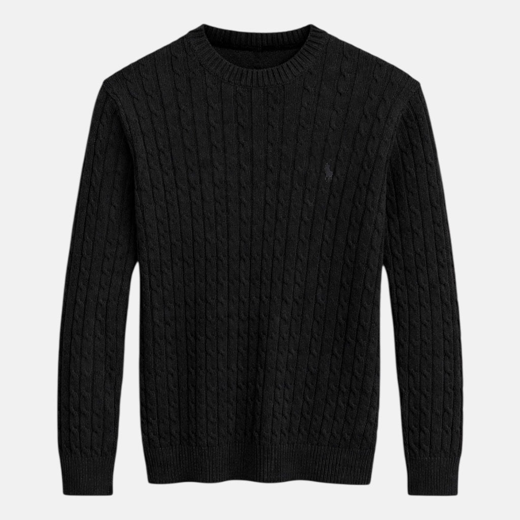 RL IMPORTED SMALL PONY ROUND NECK CABLE KNIT SWEATER (BLACK ...